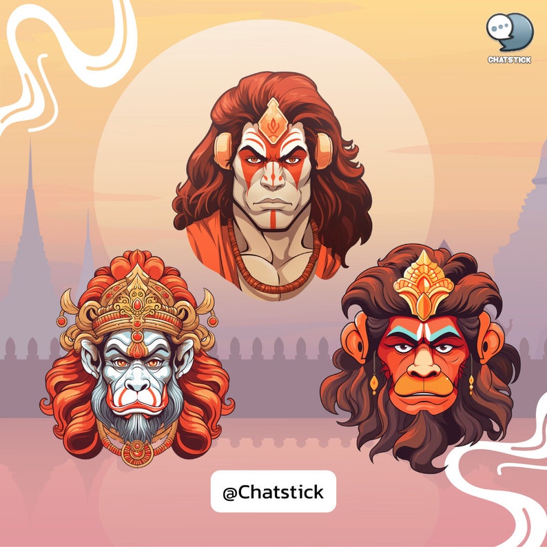 Hanuman Hindu Mythology Digital Sticker Pack - 160 PNG Printable ...