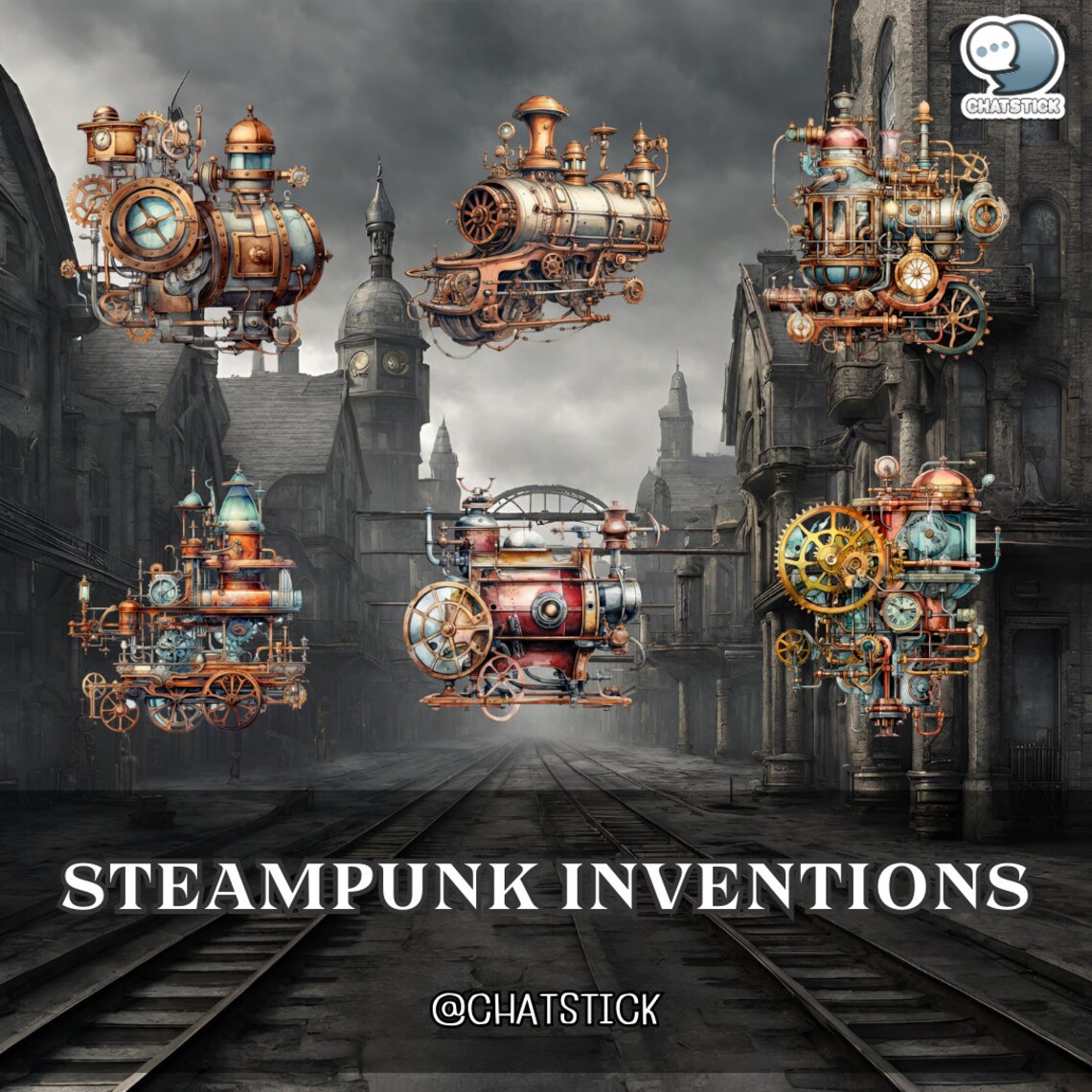 Victorian Steampunk Inventions Mega Pack: 180 Watercolor Clipart, High ...