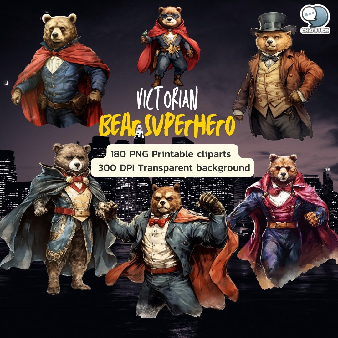 Victorian Bear Superhero PNG Printables - 180 Designs, High Quality ...
