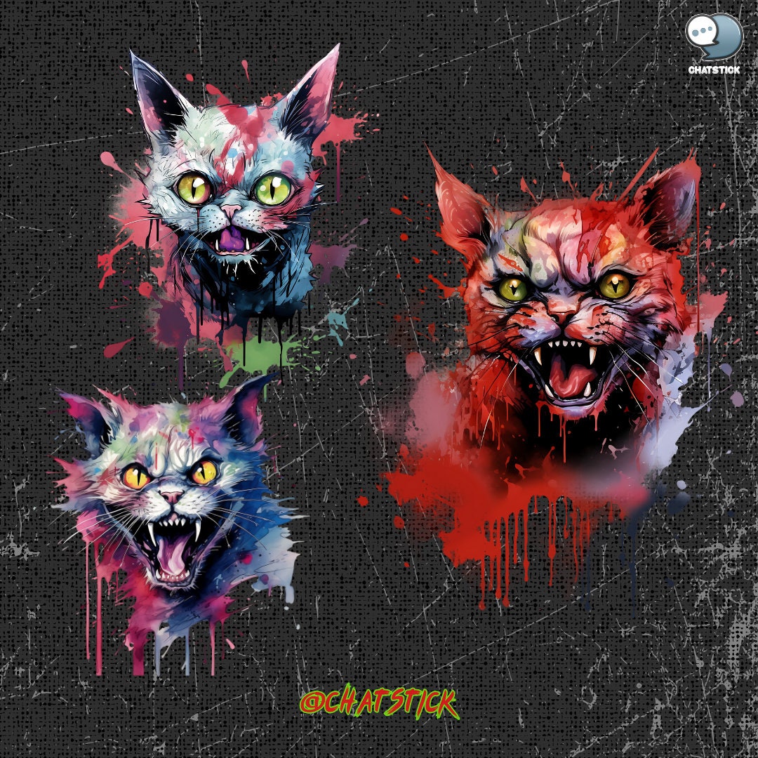 Cat Zombies Watercolor Clipart Mega Pack 180 PNG ,cats Horror Images ...