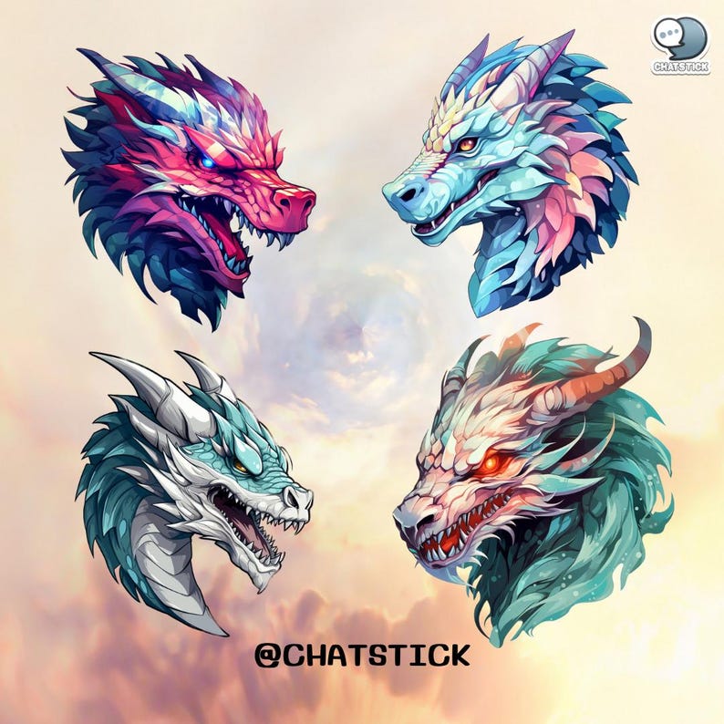 150 Dragon Theme Digital Sticker Clipart Pack - Majestic Dragon Art in ...