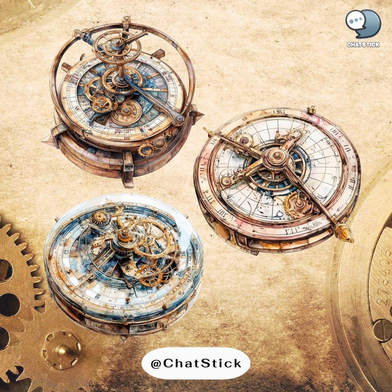 Steampunk Clocks & Timepieces Clipart - 160 Intricate Mechanical Clock ...