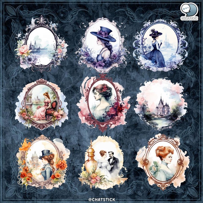 Victorian Vignettes: 180 PNG Cliparts of Small, Detailed Scenes of ...