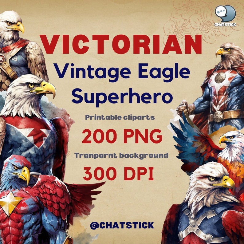 Watercolor Mega Pack of Victorian Vintage Eagle Superhero Clipart 200 ...