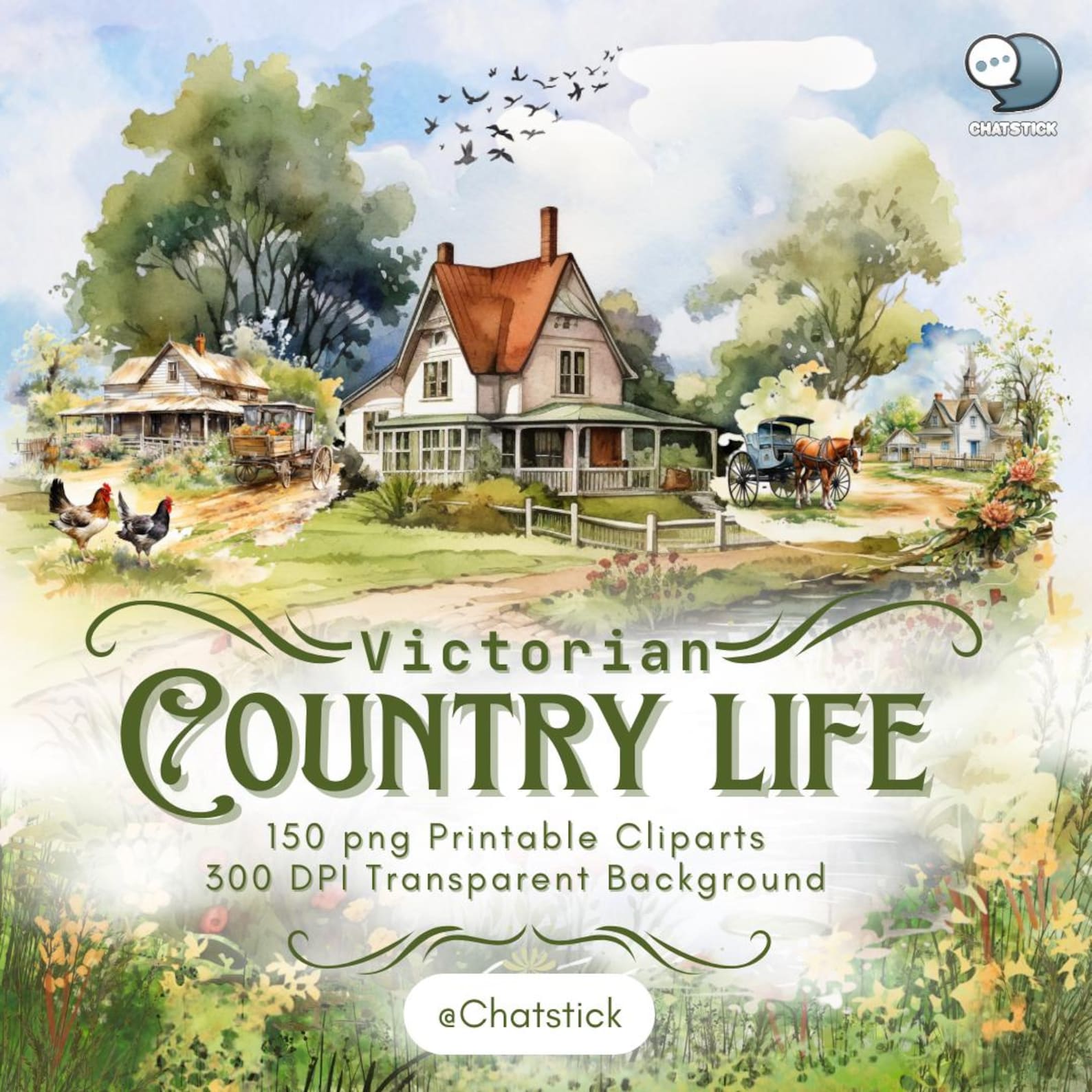 Victorian Country Life Clipart Collection – 150 High-quality Pngs ...