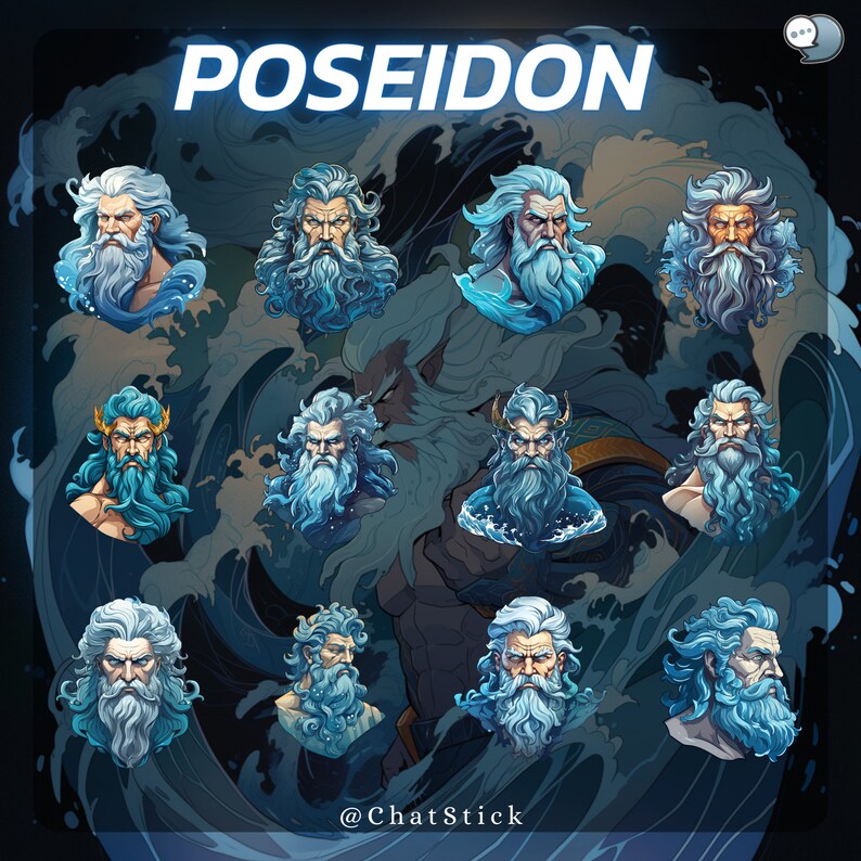 Poseidon Digital Sticker Clipart Mega Pack - 160 PNG Printable Cliparts ...