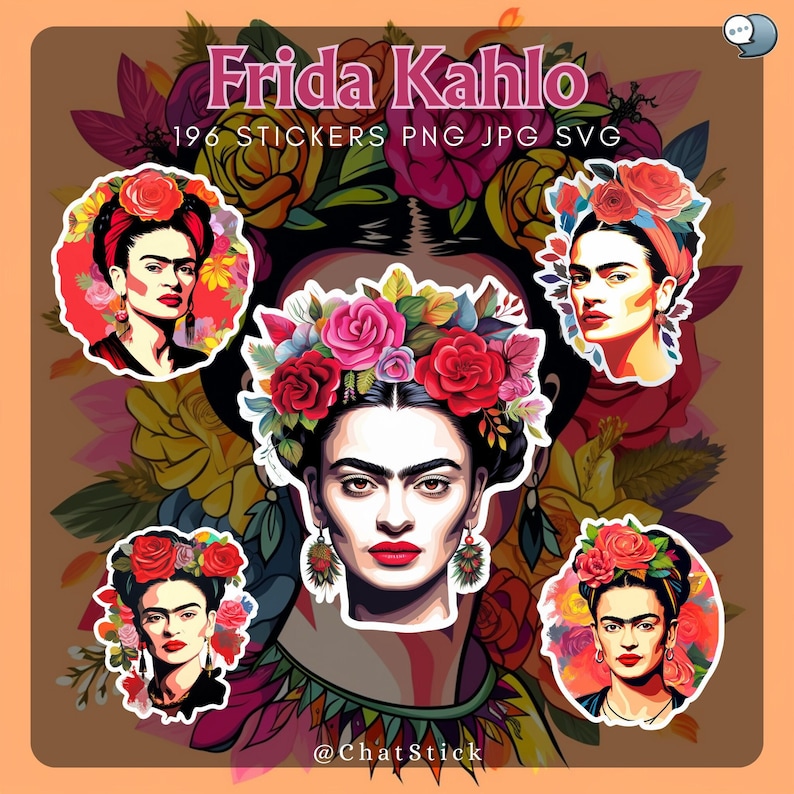 Frida Kahlo Inspired Digital Sticker Clipart Mega Pack | 196 Unique ...
