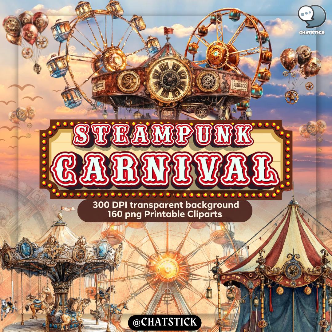 Steampunk Carnival Clipart | Vintage Circus & Rides PNG | Ferris Wheel ...