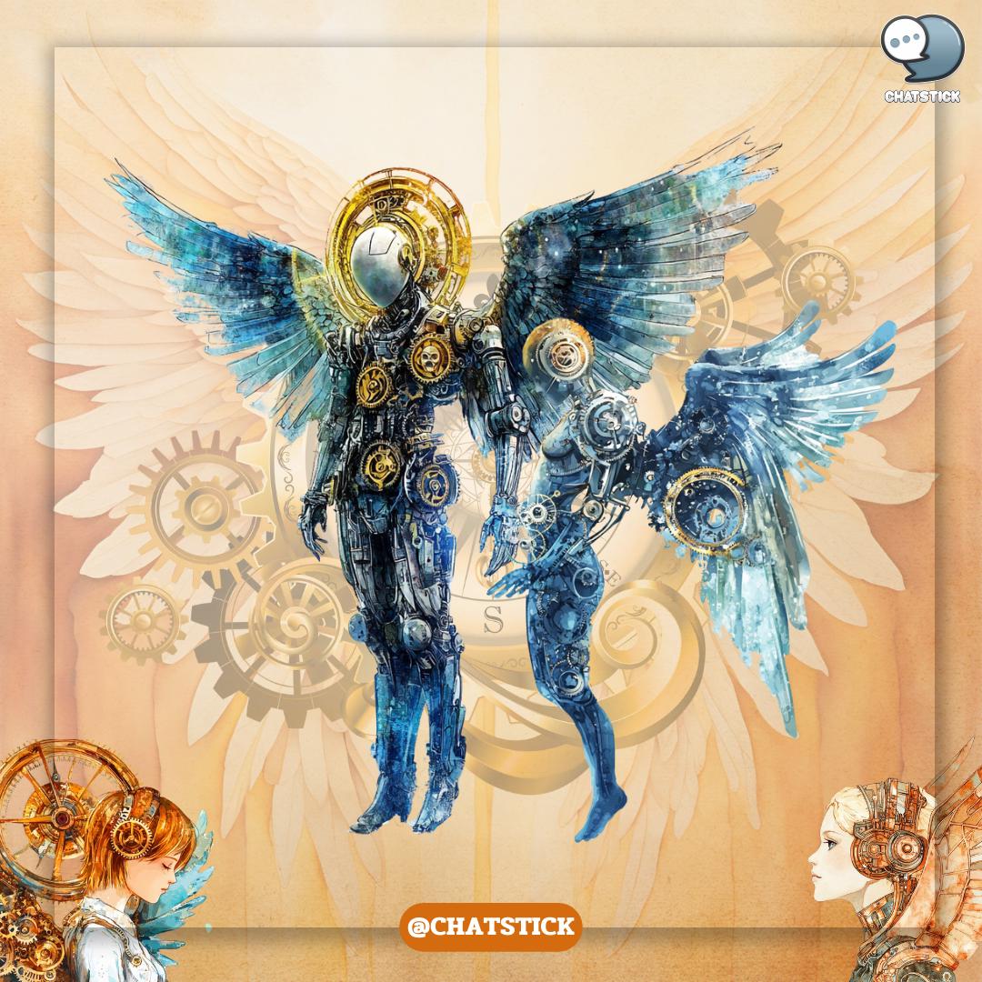 Steampunk Angel Cliparts - Fantasy Mechanical Winged Angels - 160 High ...