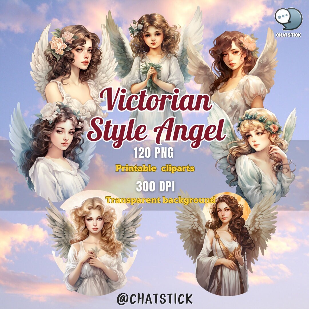 Victorian Angels Watercolor Mega Pack - 120 PNG Cliparts, High ...