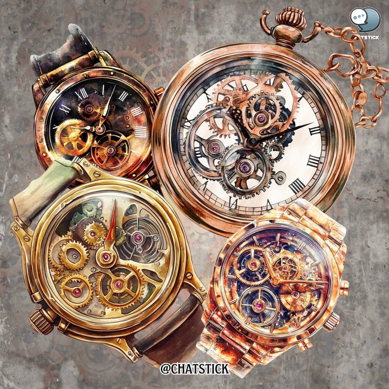 Steampunk Watches Clipart - 160 Vintage Timepieces With Exposed Gears ...