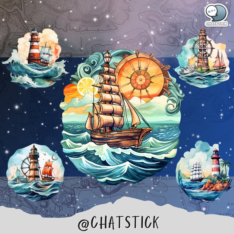 Victorian Vintage Nautical Adventures: 150 Watercolor Clipart Mega Pack High-quality 3200px Pngs ...
