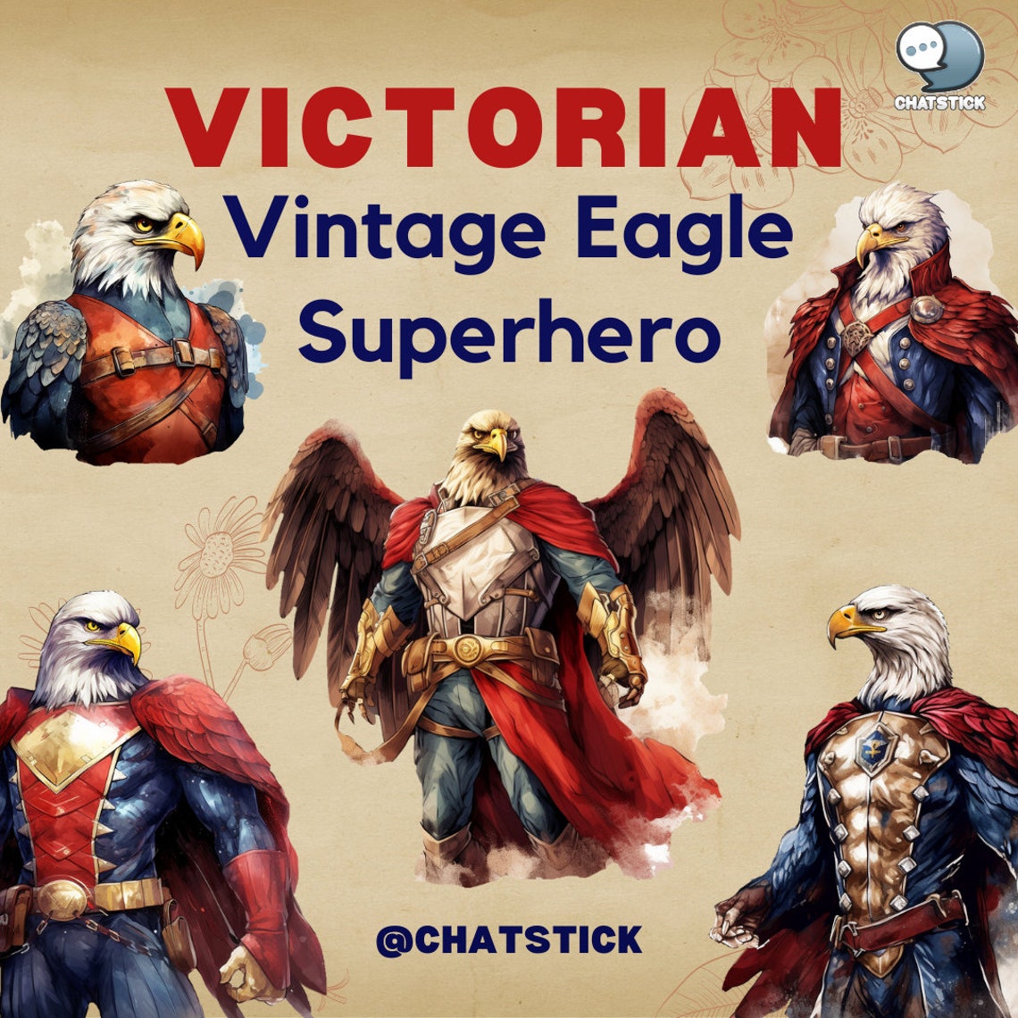 Watercolor Mega Pack of Victorian Vintage Eagle Superhero Clipart 200 ...