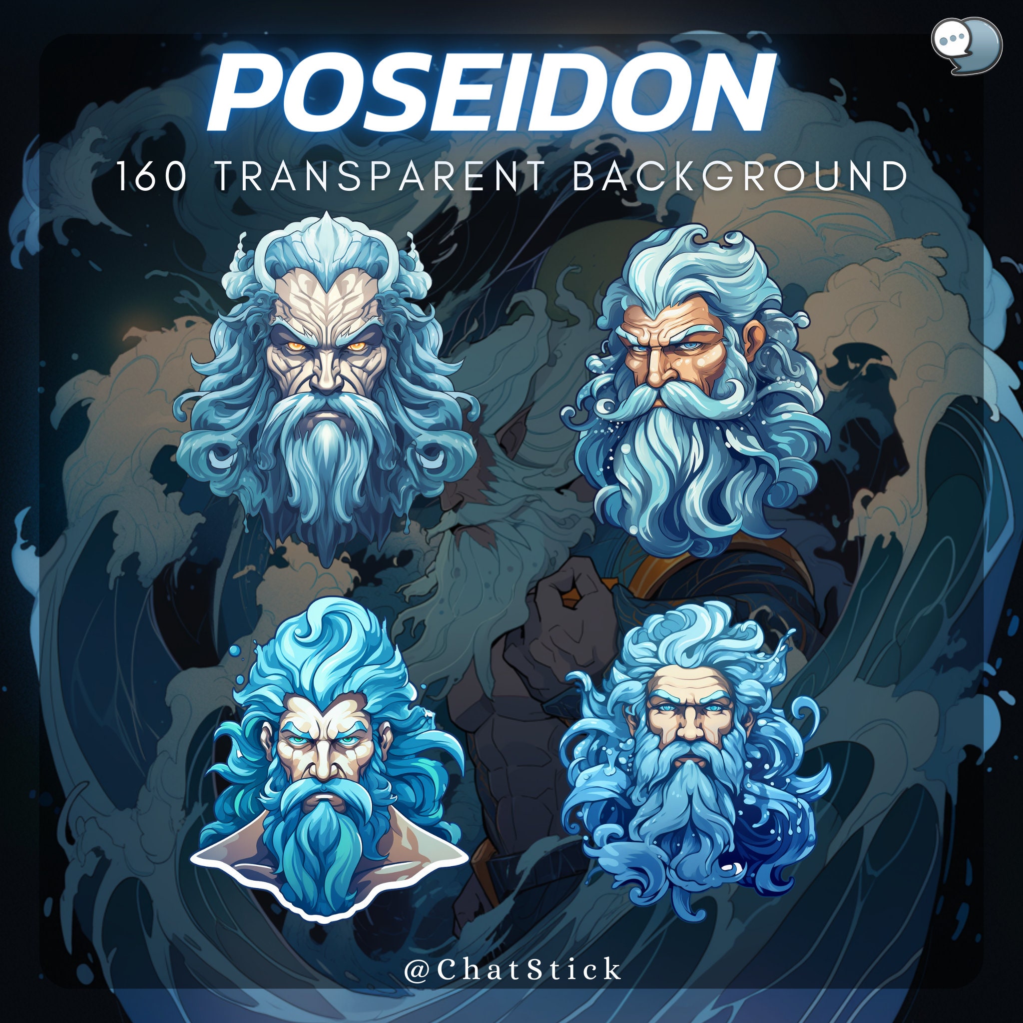 Poseidon Digital Sticker Clipart Mega Pack - 160 PNG Printable Cliparts ...