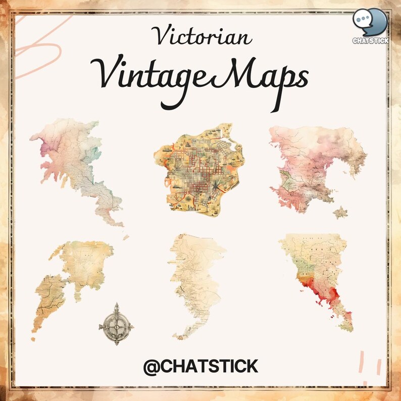 120 Vintage Map Clipart Pack - Printable Pngs | 3200x3200px, 300 DPI ...