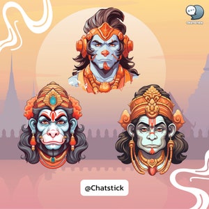 Hanuman Hindu Mythology Digital Sticker Pack - 160 PNG Printable ...