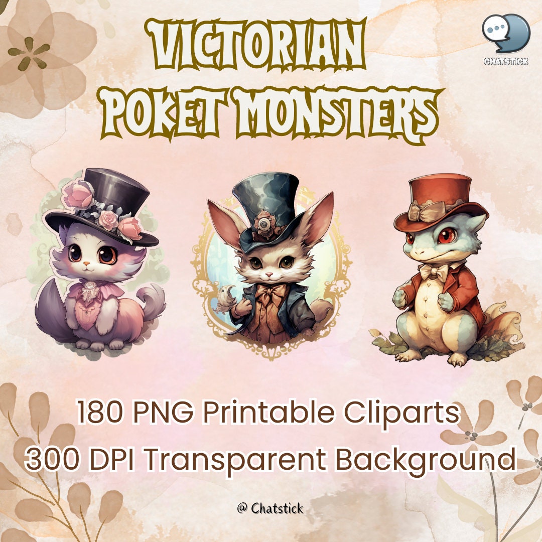 Victorian Cute Pocket Monsters Watercolor Mega Pack - 180 Cliparts by ...