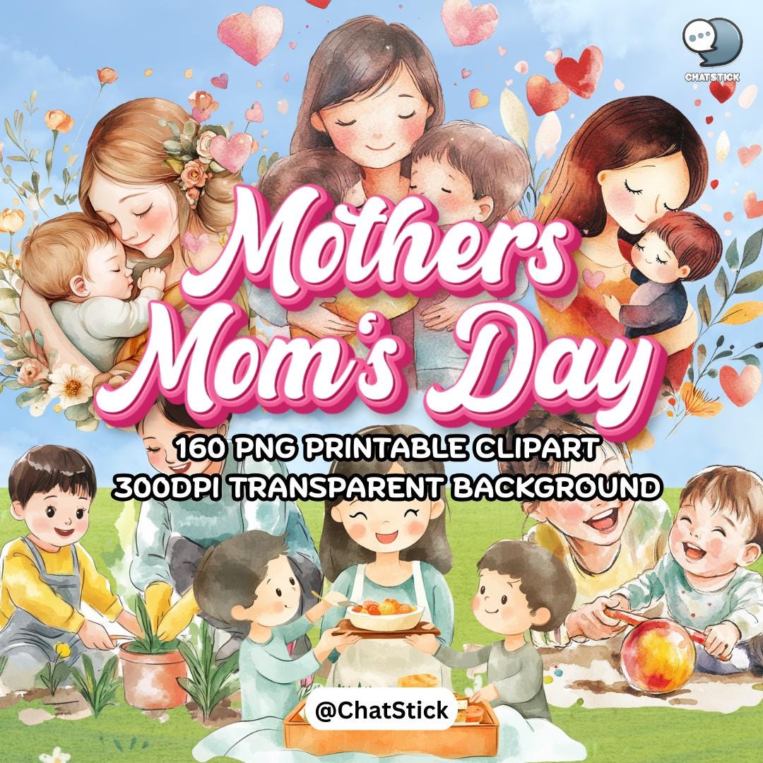 Mother's Day Clipart Bundle – 160 PNG Watercolor Mom & Child ...