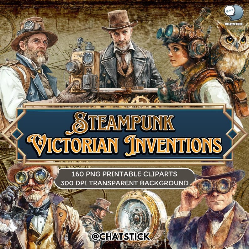 Steampunk Victorian Inventions Cliparts - 160 Inventor & Steam Gadget ...