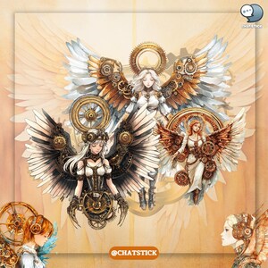 Steampunk Angel Cliparts - Fantasy Mechanical Winged Angels - 160 High ...
