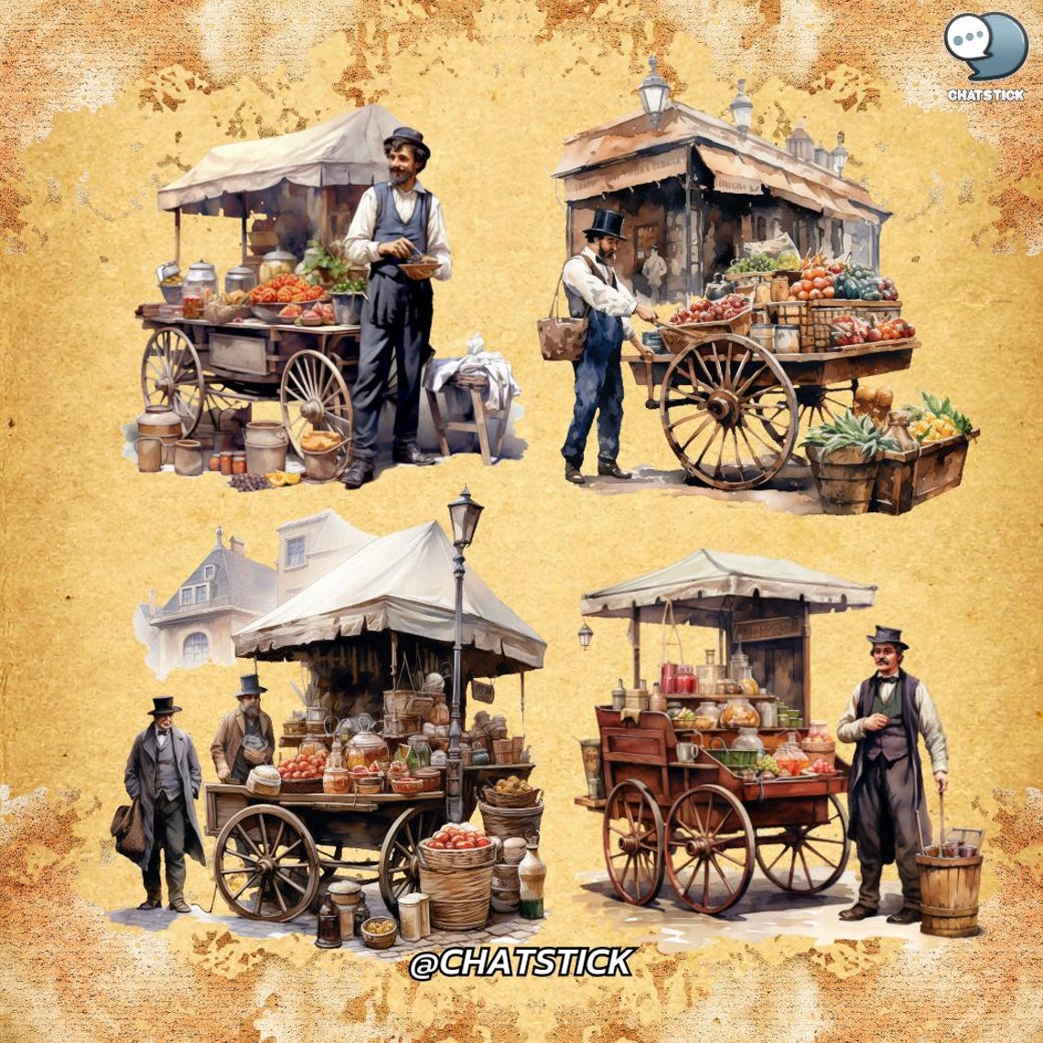 Victorian Street Vendors Clipart Pack - 160 PNG Printable Digital ...