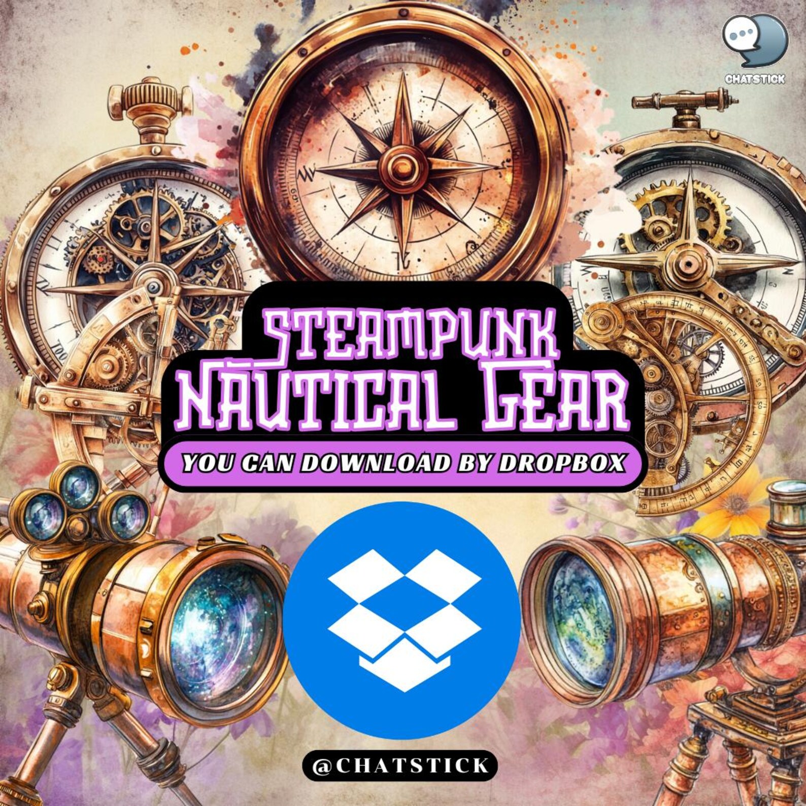 Steampunk Nautical Gear Cliparts - 160 Pngs of Compass, Telescope & Map ...