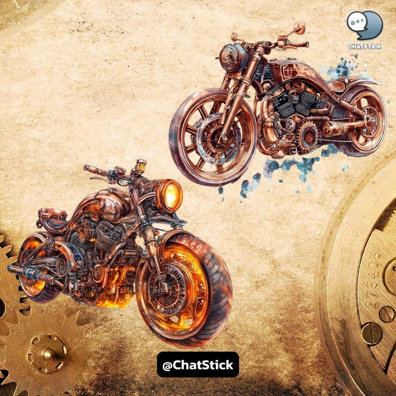 Steampunk Motorcycles Clipart Bundle - 160 Vintage Sci-fi Biker Pngs ...