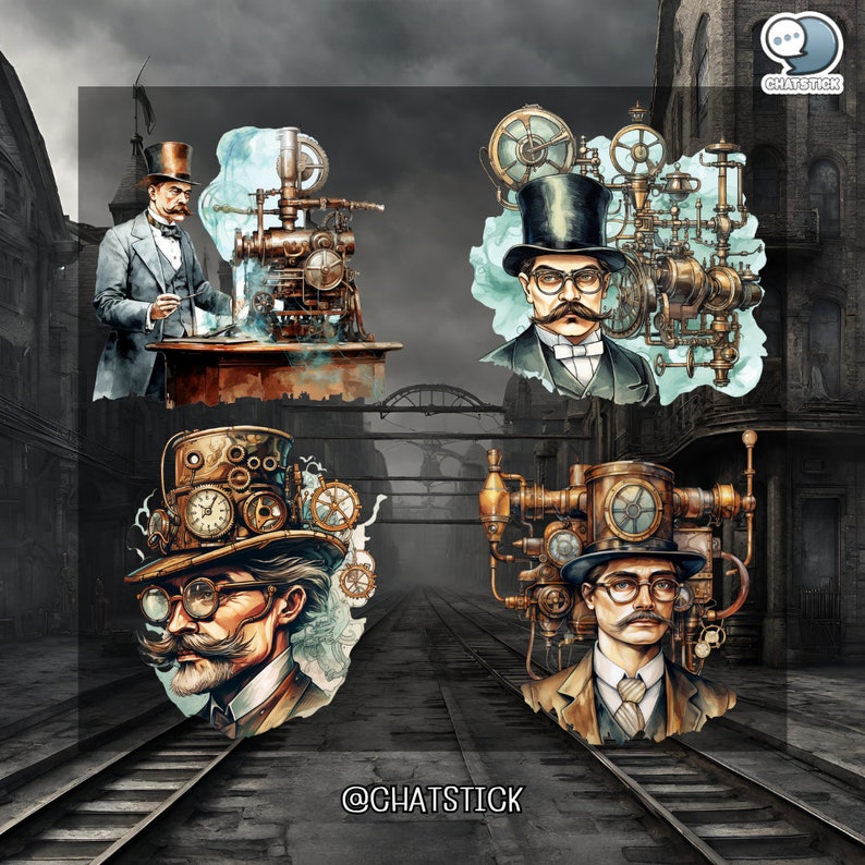 Victorian Steampunk Inventions Mega Pack: 180 Watercolor Clipart, High ...