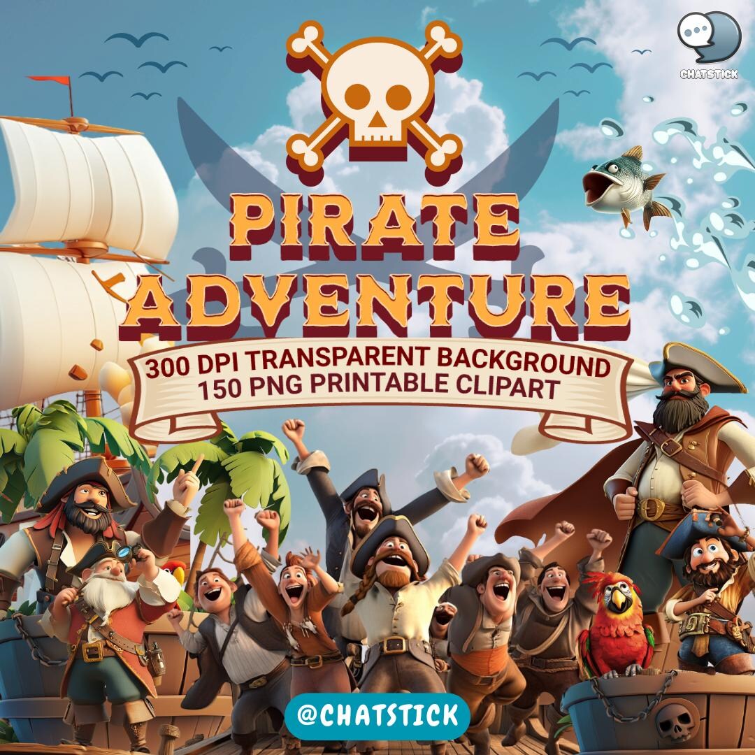 160 Pirate Adventure 3D Clipart Bundle | Whimsical Pirates, Treasure ...
