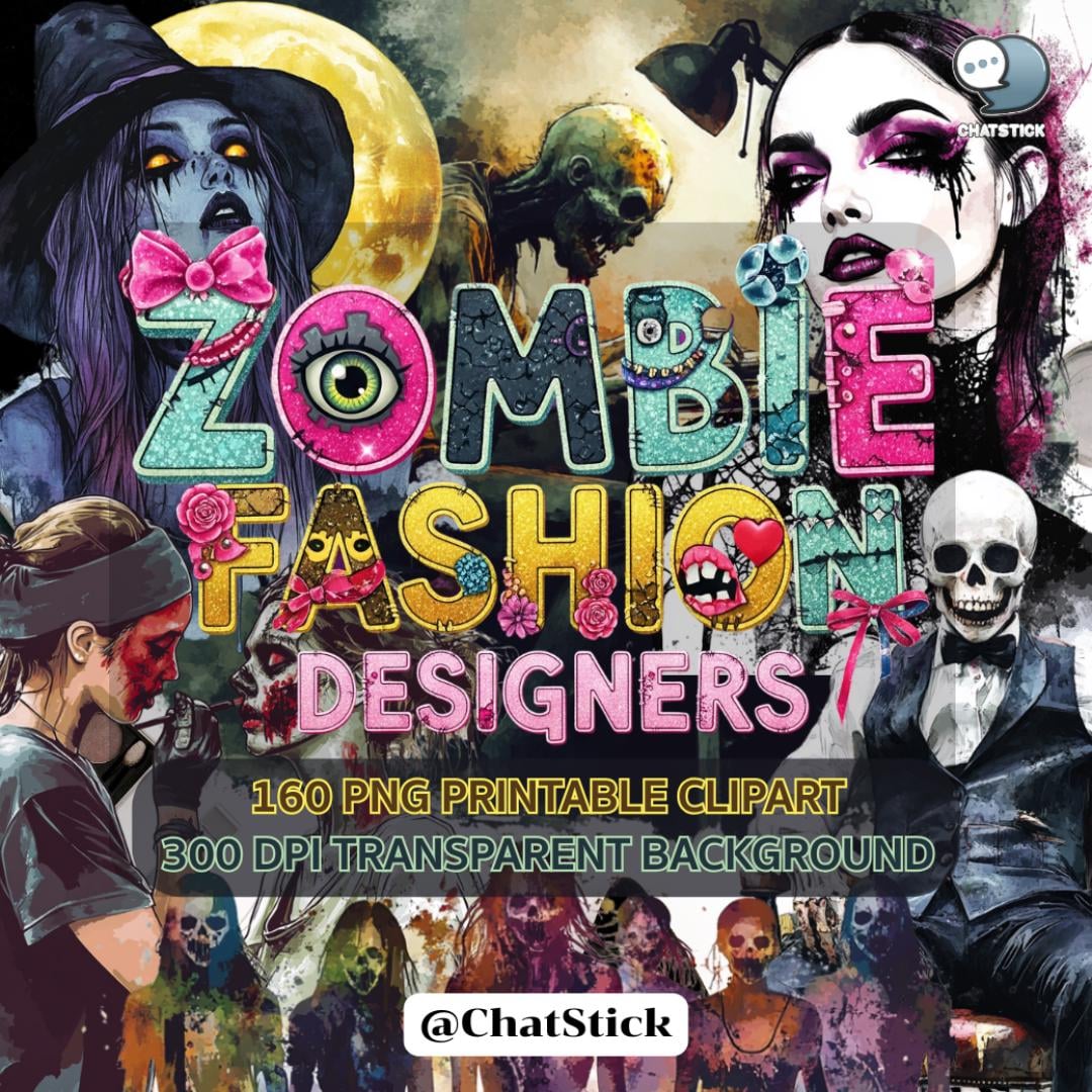 160 Zombie Fashion Designer Clipart Bundle – Creepy Couture, Haunted ...