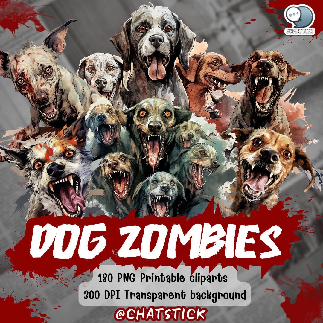 Dog Zombies Watercolor Clipart Mega Pack 180 PNG, 3200x3200 ...