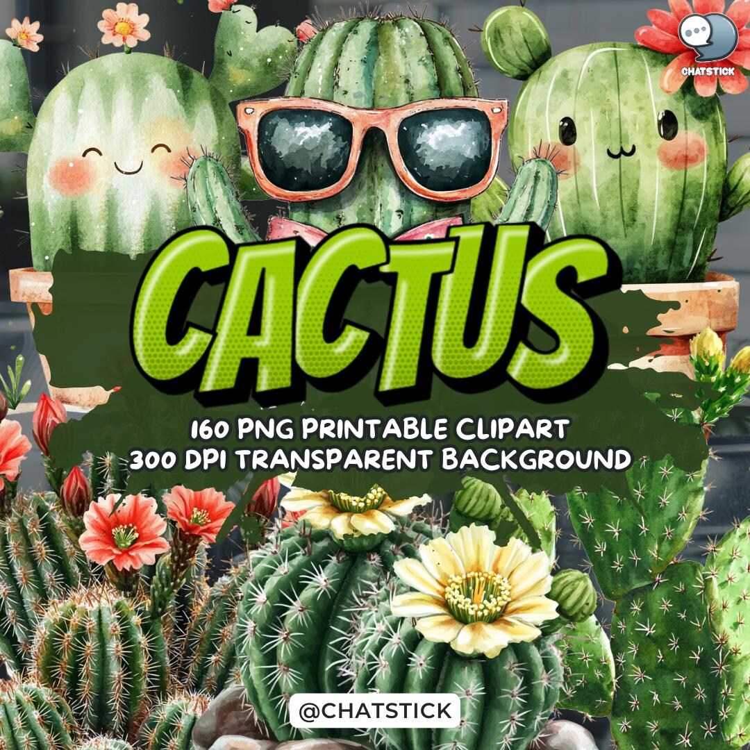 Cactus Clipart Bundle - 160 PNG Watercolor Succulent Illustrations ...