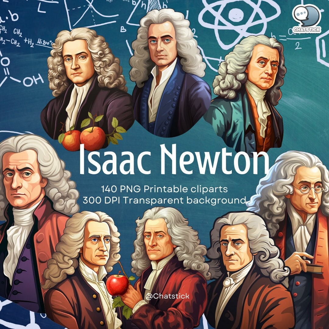 Isaac Newton Digital Sticker Pack - 140 PNG Cliparts With Transparent ...