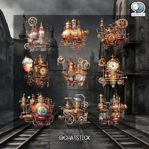 Victorian Steampunk Inventions Mega Pack: 180 Watercolor Clipart, High ...