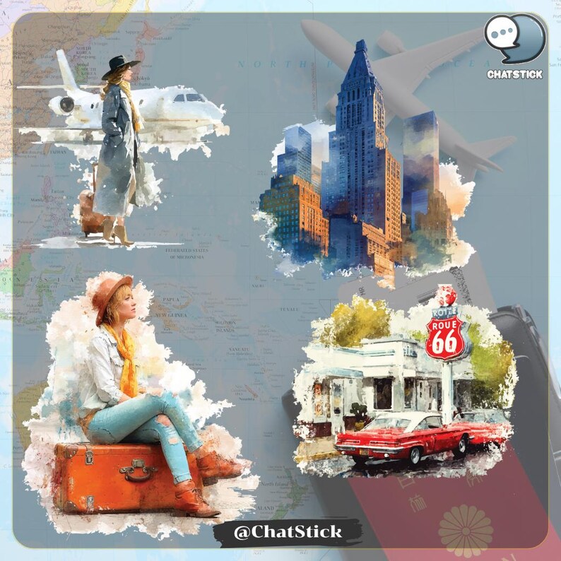 160 Vintage Travel Posters & Luggage PNG Clipart Bundle - Retro Travel ...