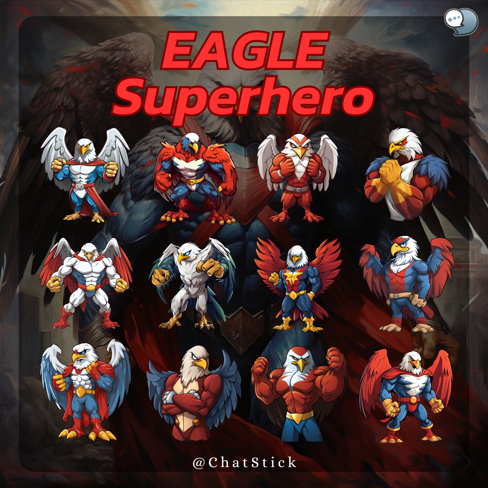 Eagle Superhero Digital Stickers 100-pack, High-res Clipart in PNG, JPG ...
