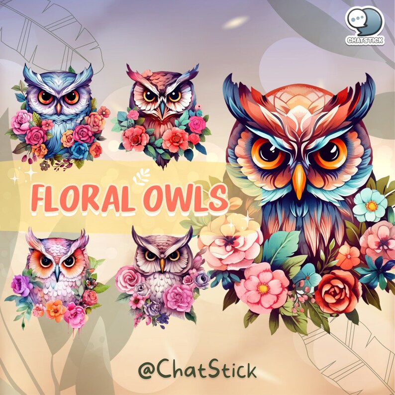 Floral Owls Watercolor Clipart Mega Pack - 220 PNG, 3200x3200, Owl ...