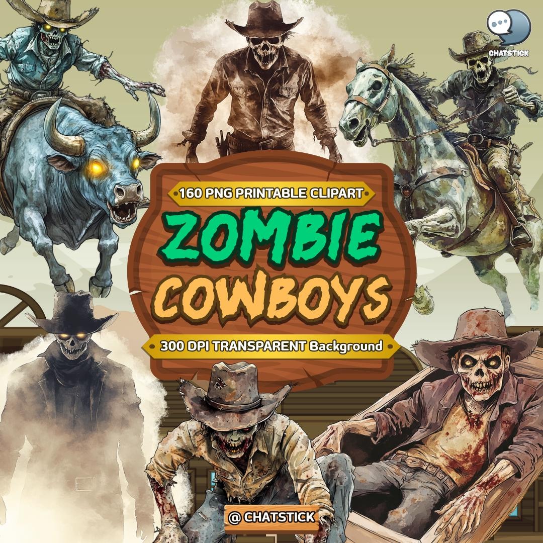 Zombie Cowboys Clipart Bundle | 160 Wild West Undead Pngs With ...