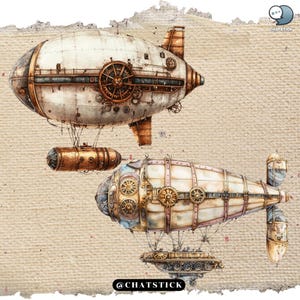 Steampunk Blimps Clipart - 160 Vintage Airships PNG, Retro Flying ...