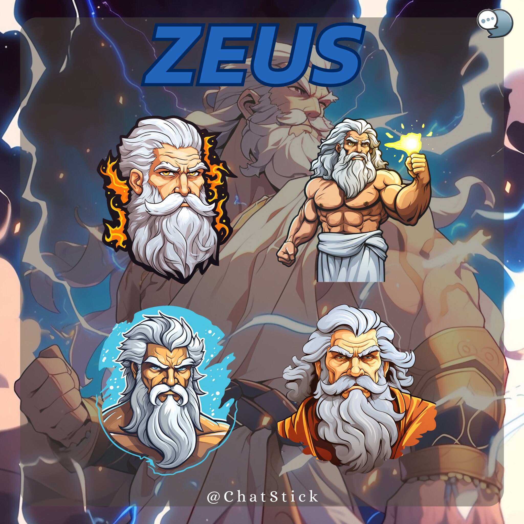 Zeus Sticker Greek Mythology Pack: 80 Digital Clipart - Lightning God ...