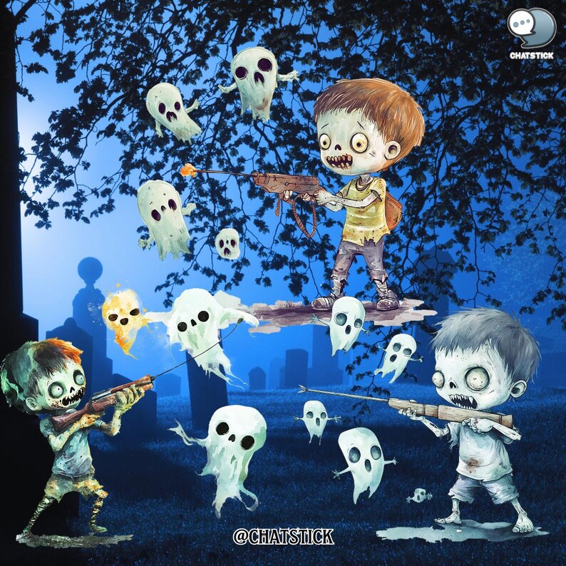 Zombie Kids Clipart Bundle - 160 Playful Spooky Undead Children ...