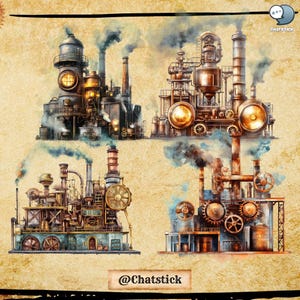 Steampunk Factories Clipart - 160 Industrial Steam-powered Factory Pngs ...