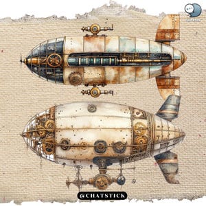 Steampunk Blimps Clipart - 160 Vintage Airships PNG, Retro Flying ...