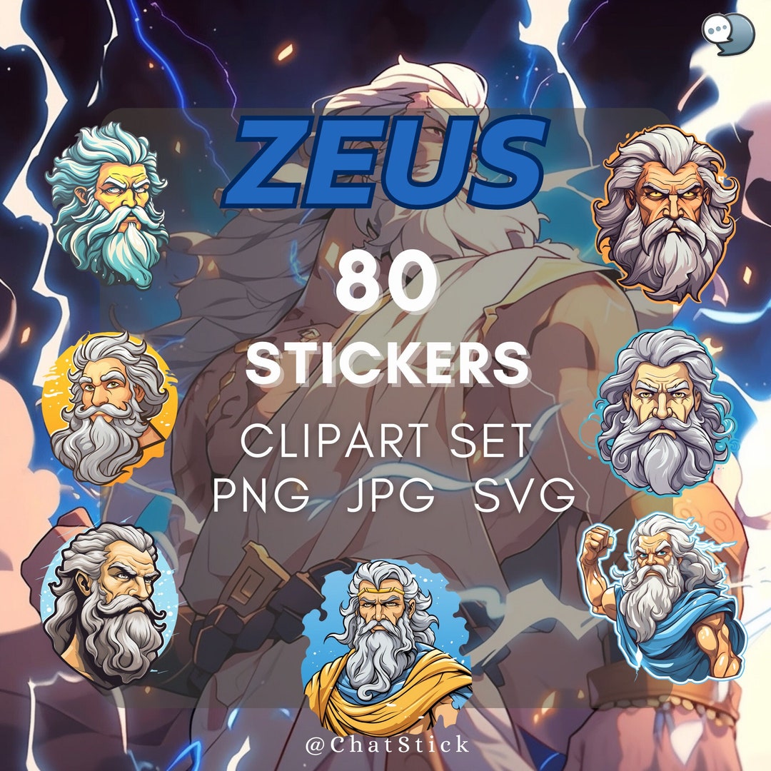 Zeus Sticker Greek Mythology Pack: 80 Digital Clipart - Lightning God ...