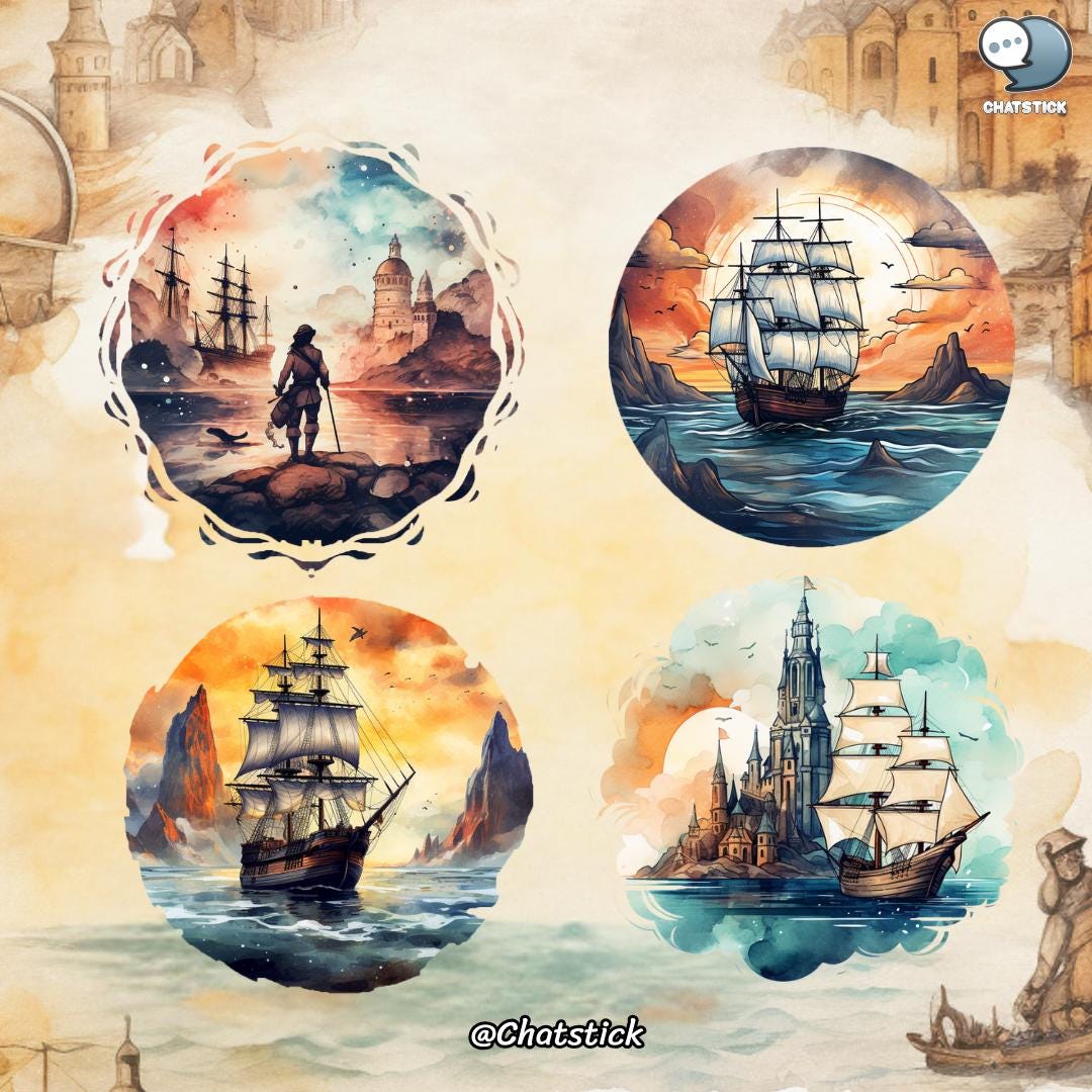 150 Historic Exploration Cliparts - Victorian Adventure, Vintage Ships ...