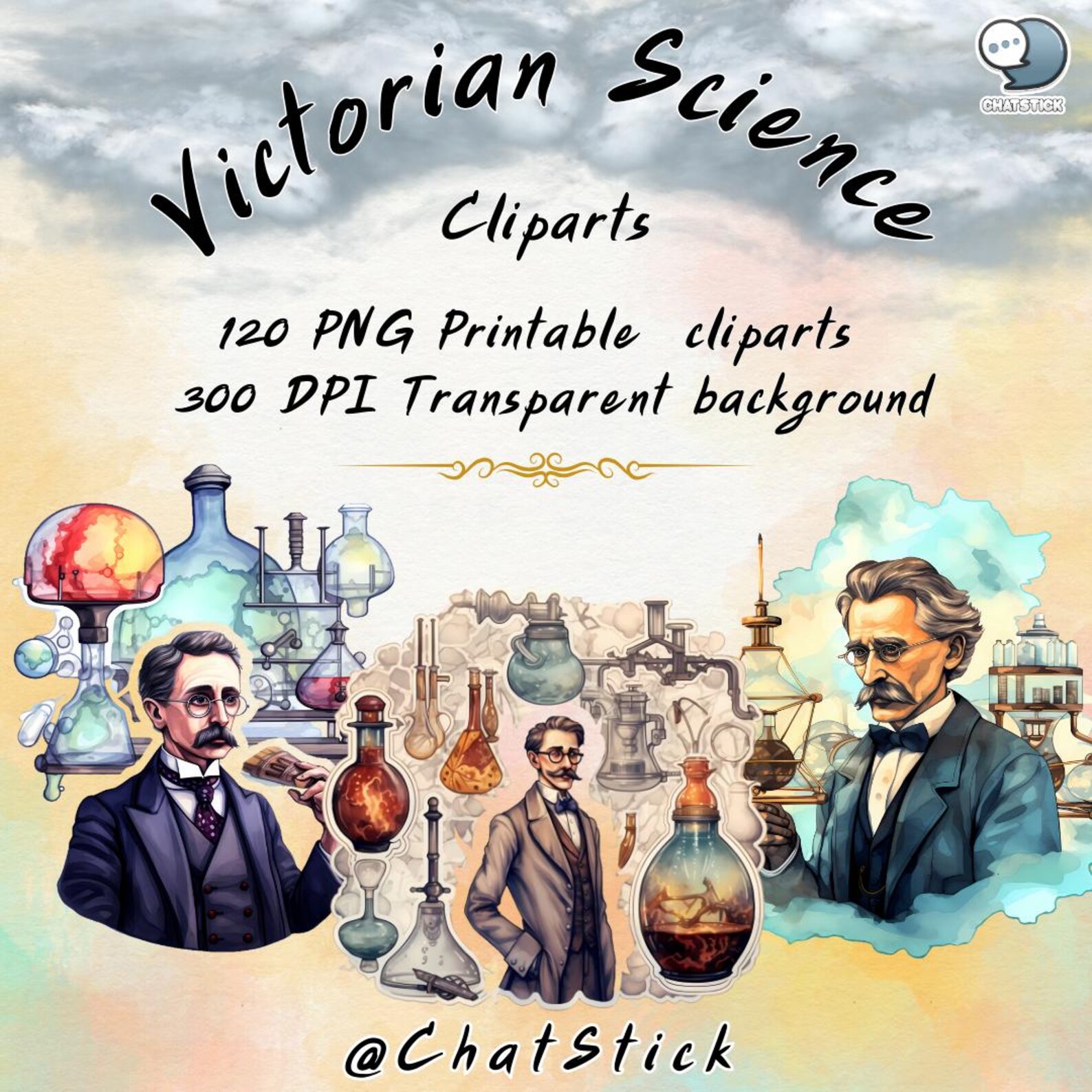 120 Victorian Science Clipart | Printable PNG | 300 DPI | Scientific ...