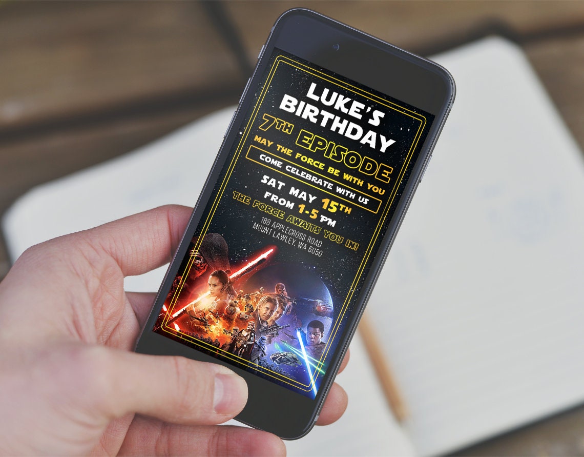 Digital & Printable Birthday Star Space Wars Party Invitation Custom ...