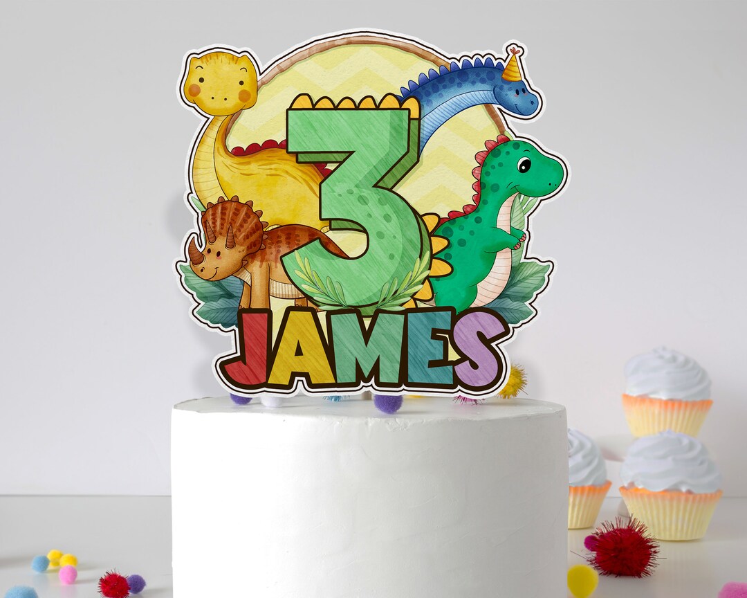 Digital & Printable Birthday Dinosaurs Cake Topper Custom Personalized ...