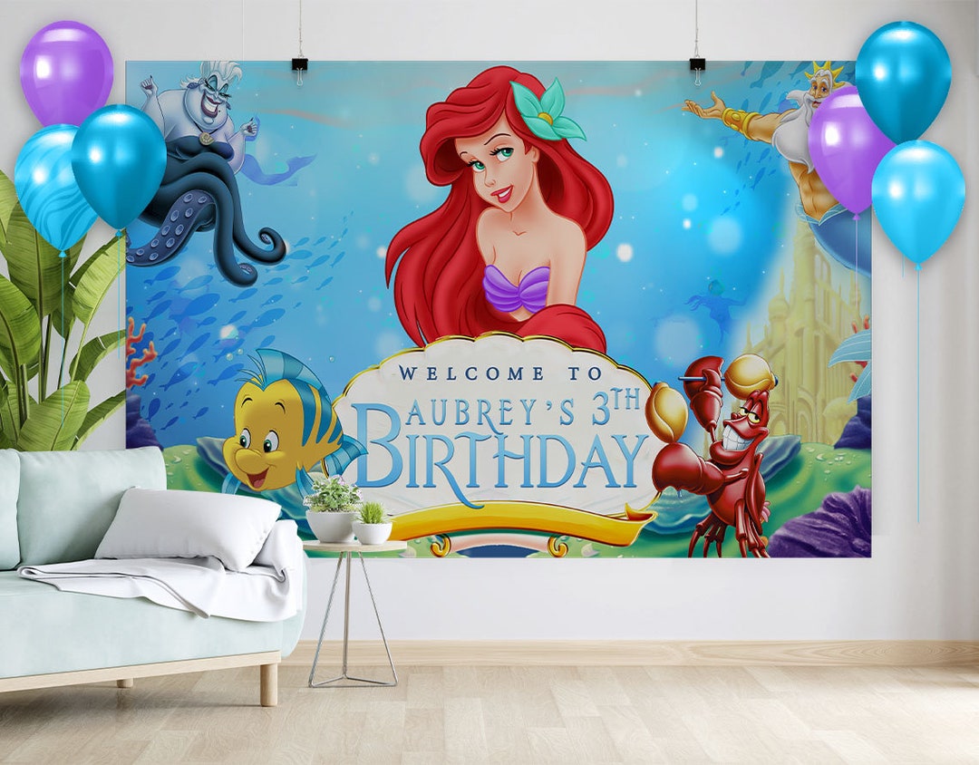 Mermaid Princess Backdrop Birthday Party Personalizable Ariel Mermaid ...