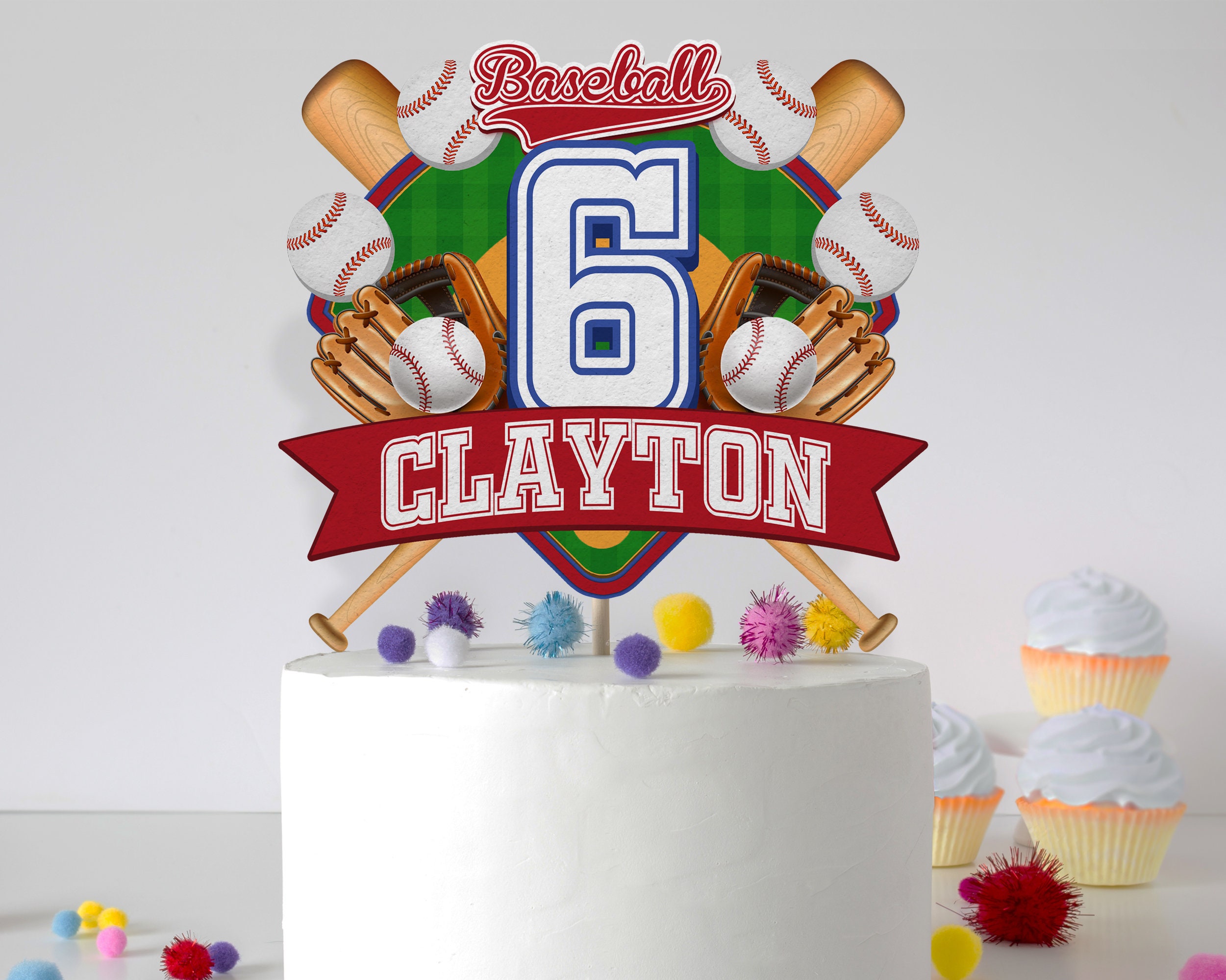 Digital & Printable Birthday Baseball Cake Topper Custom Personalized ...